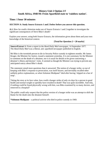 History Unit 2 Option 2 F South Africa, 1948-94: From Apartheid state ...