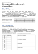 Binary and Hexadecimal - Enhanced Learning Worksheet + Answers ...