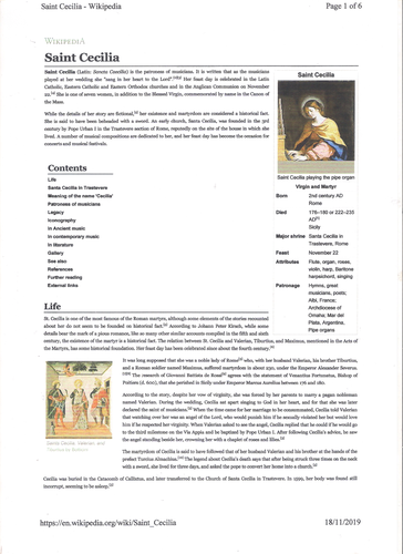 St. Cecilia - patron saint of Music. Feast day November 22nd | Teaching ...