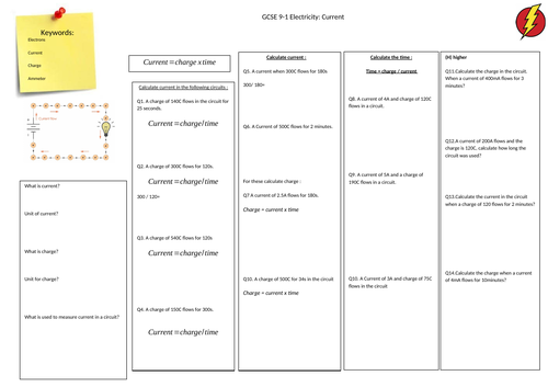 Charge current time worksheet | Teaching Resources