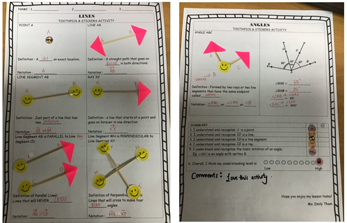 Lines & Angles (Toothpick & Stickers Activity) Worksheet & Lesson Plan ...