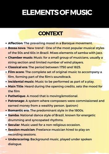Elements of Music Keywords and Definitions | Teaching Resources