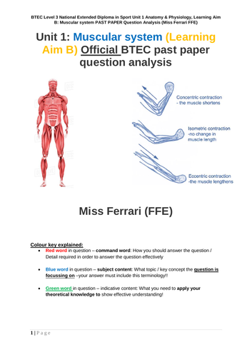 BTEC level 3 Unit 1 Anatomy & Physiology, Learning Aim B muscular system complete revision ...