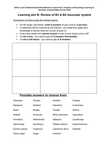 BTEC level 3 Unit 1 Anatomy & Physiology, Learning Aim B muscular system complete revision ...