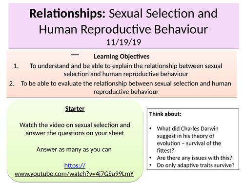 Relationships: Sexual Selection Full Lesson (Double) | Teaching Resources