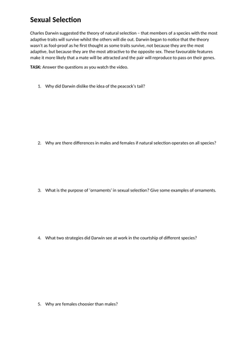 Relationships: Sexual Selection Full Lesson (Double) | Teaching Resources
