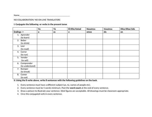 er verbs present tense practice | Teaching Resources