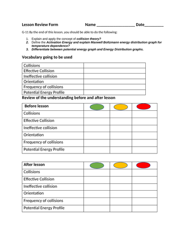 Lesson Review Student Form (for official observations) | Teaching Resources