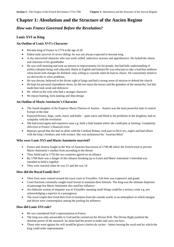 2H France in Revolution Notes – Chapter 1 Absolutism and the Structure ...