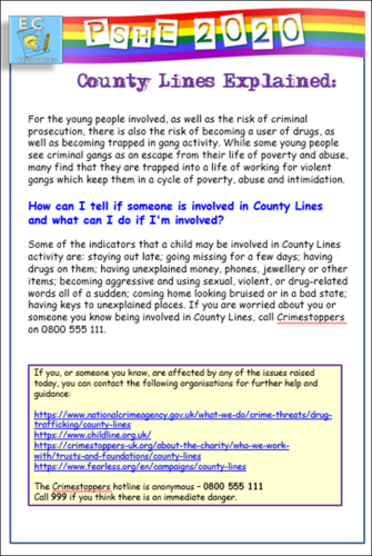 PSHE workbook County Lines | Teaching Resources