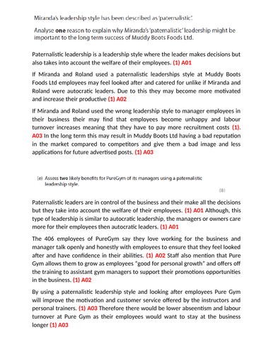 AS Level or A Level Business Leadership Styles Whole Lesson | Teaching ...