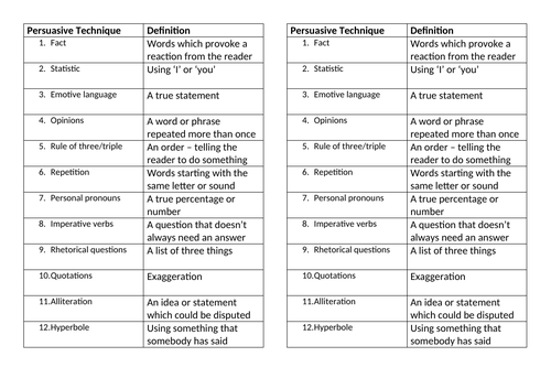 Persuasive devices mix and match activity | Teaching Resources