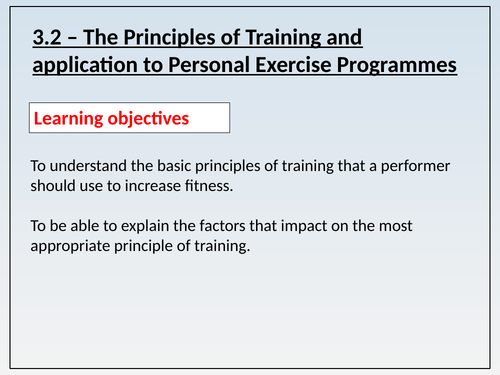 Physical training: The Principles of Training and application to PEP ...
