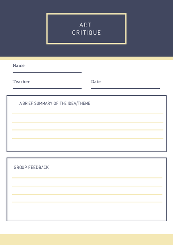 Critique Sheets - Art & Photography | Teaching Resources