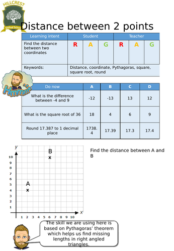 Distance between 2 coordinates worksheet | Teaching Resources