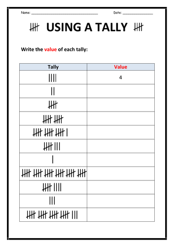 Using a Tally (4-page booklet) | Teaching Resources
