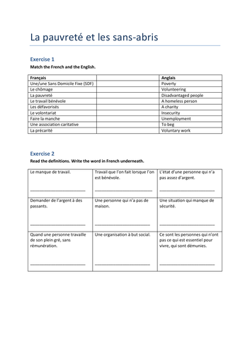 GCSE French Reading and Writing: 'La Pauvreté et les sans-abris ...