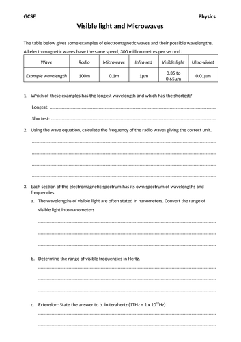 Visible light and microwaves - questions | Teaching Resources