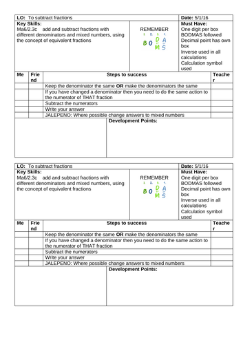 SKILL BASED Year 4/5/6 Maths Success Criteria With Self Evaluation ...