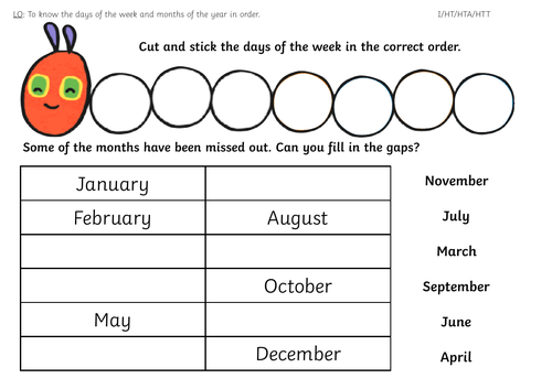 Year 1 Days of the Week and Months of the Year Maths Based Around The ...