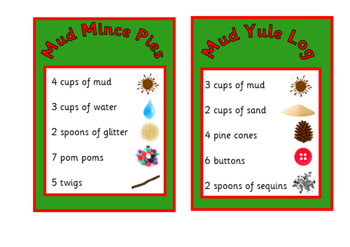 Big set of Christmas Mud Kitchen Recipe cards EYFS counting and maths ...