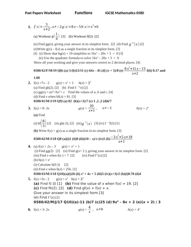 Functions Worksheet with answers from IGCSE Mathematics 0580 | Teaching ...