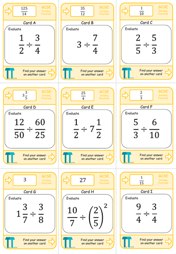 Dividing fractions including powers (Loop cards/Treasure hunt ...