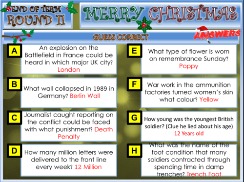 History Quiz Christmas | Teaching Resources