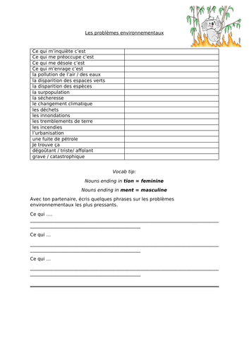GCSE French Les Problemes Environnementaux | Teaching Resources