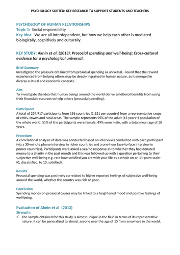 IB Psychology - Human Relationships option, Social Responsibility unit ...