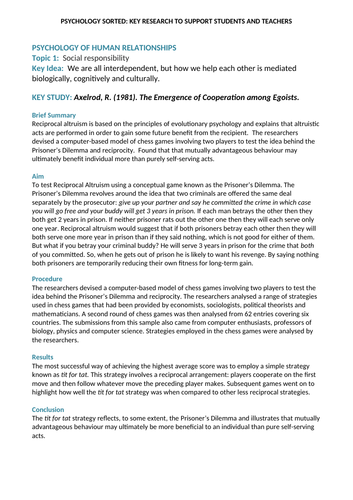 IB Psychology - Human Relationships option, Social Responsibility unit ...