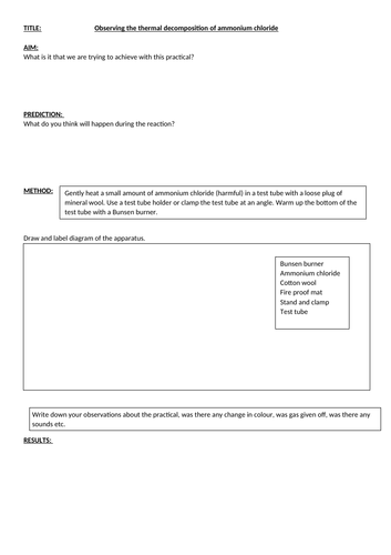 KS4 GCSE Reversible reactions Ammonium chloride | Teaching Resources