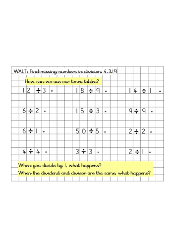 Find missing numbers in division | Teaching Resources