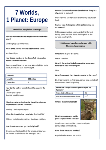 Seven Worlds, One Planet - Europe | Teaching Resources