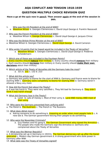 AQA History Conflict and Tension 1918-1939 Revision Lesson | Teaching ...