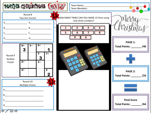 Maths Christmas Quiz | Teaching Resources