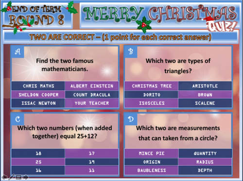 Maths Christmas Quiz | Teaching Resources