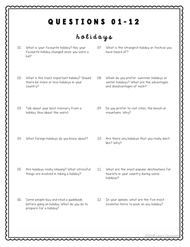 Conversation Starters Cards | Holidays | Middle and High School ...