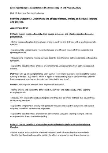 CTEC Sport, Exercise and Physical Activity Unit 19 Sports Psychology ...