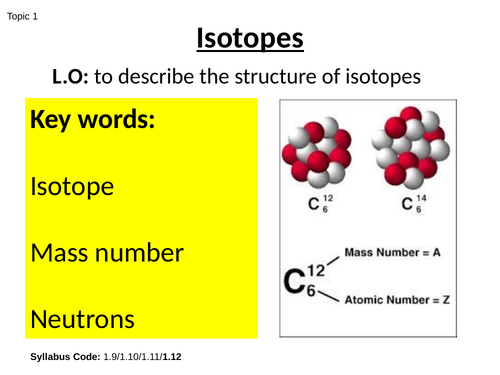 Isotopes intro Edexcel Chemistry GCSE | Teaching Resources