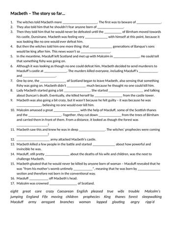 Macbeth Cloze Exercises | Teaching Resources