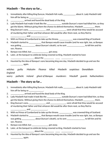Macbeth Cloze Exercises | Teaching Resources