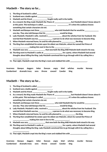Macbeth Cloze Exercises | Teaching Resources