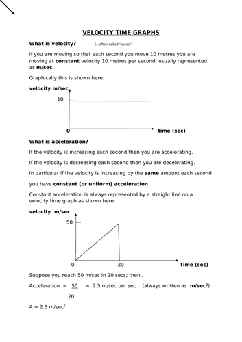 Velocity time graphs (9-1) | Teaching Resources