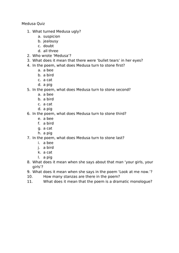 Medusa Carol Ann Duffy | Teaching Resources