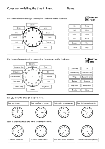 French cover work / cover lesson - Telling the time | Teaching Resources