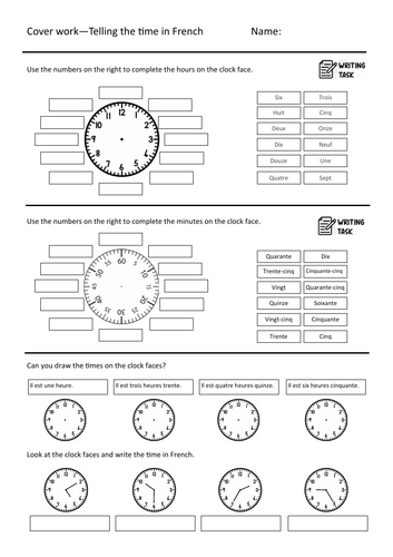 French cover work / cover lesson - Telling the time | Teaching Resources