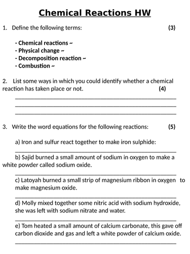 KS3 ~ Year 7 ~ Chemical Reactions | Teaching Resources