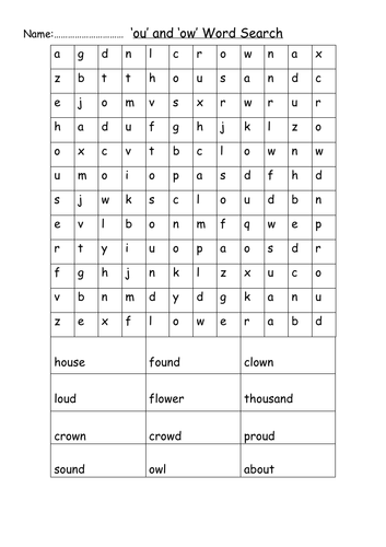 Word Search 'ou' and 'ow' | Teaching Resources
