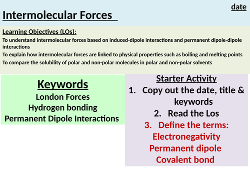 AS Chemistry: Intermolecular Forces (Part 1) | Teaching Resources